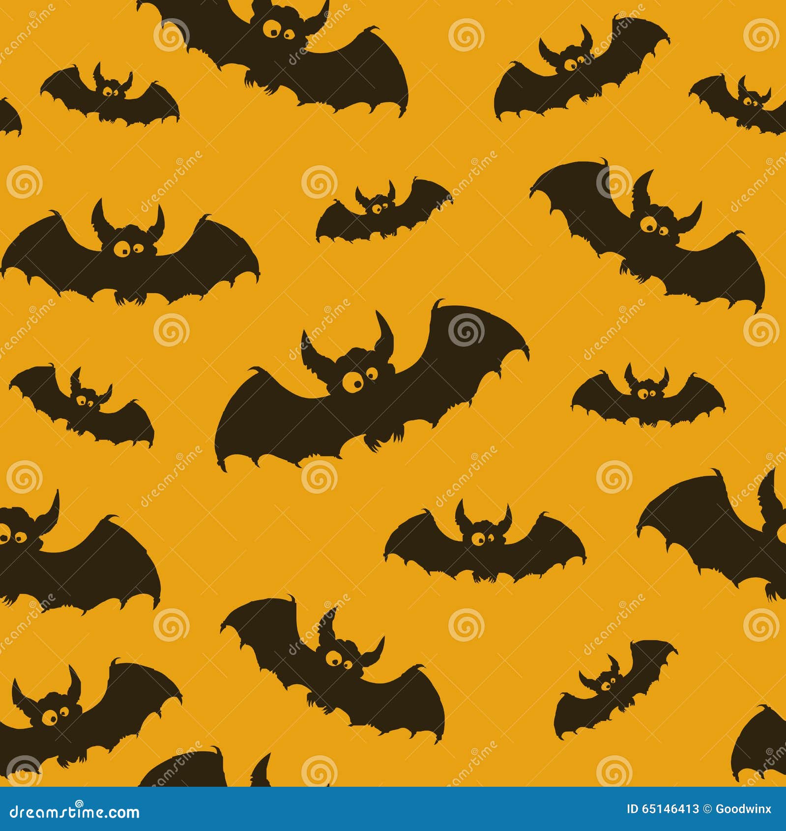 Bat Drawn Vector Illustration Seamless Texture on an Orange Back Stock ...