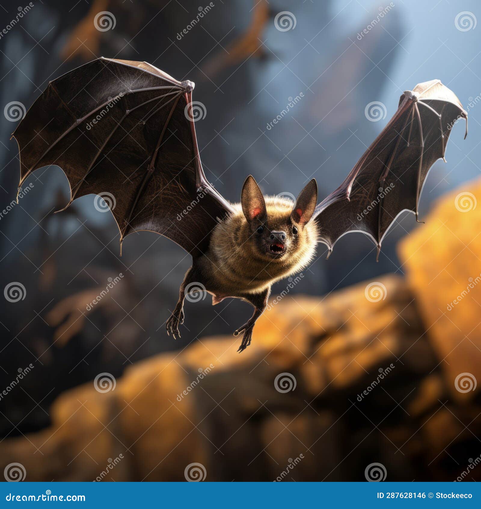 Realistic Vray Render of Bat Flying in Junglepunk Cave Stock ...