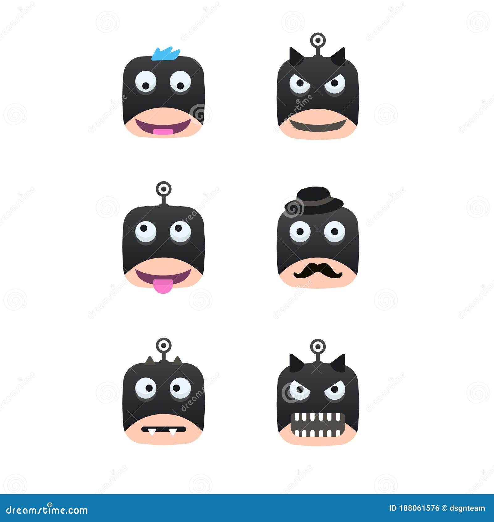 Bat Emoticons with Different Emotions Icon. 6 Kinds of Vector Smileys ...