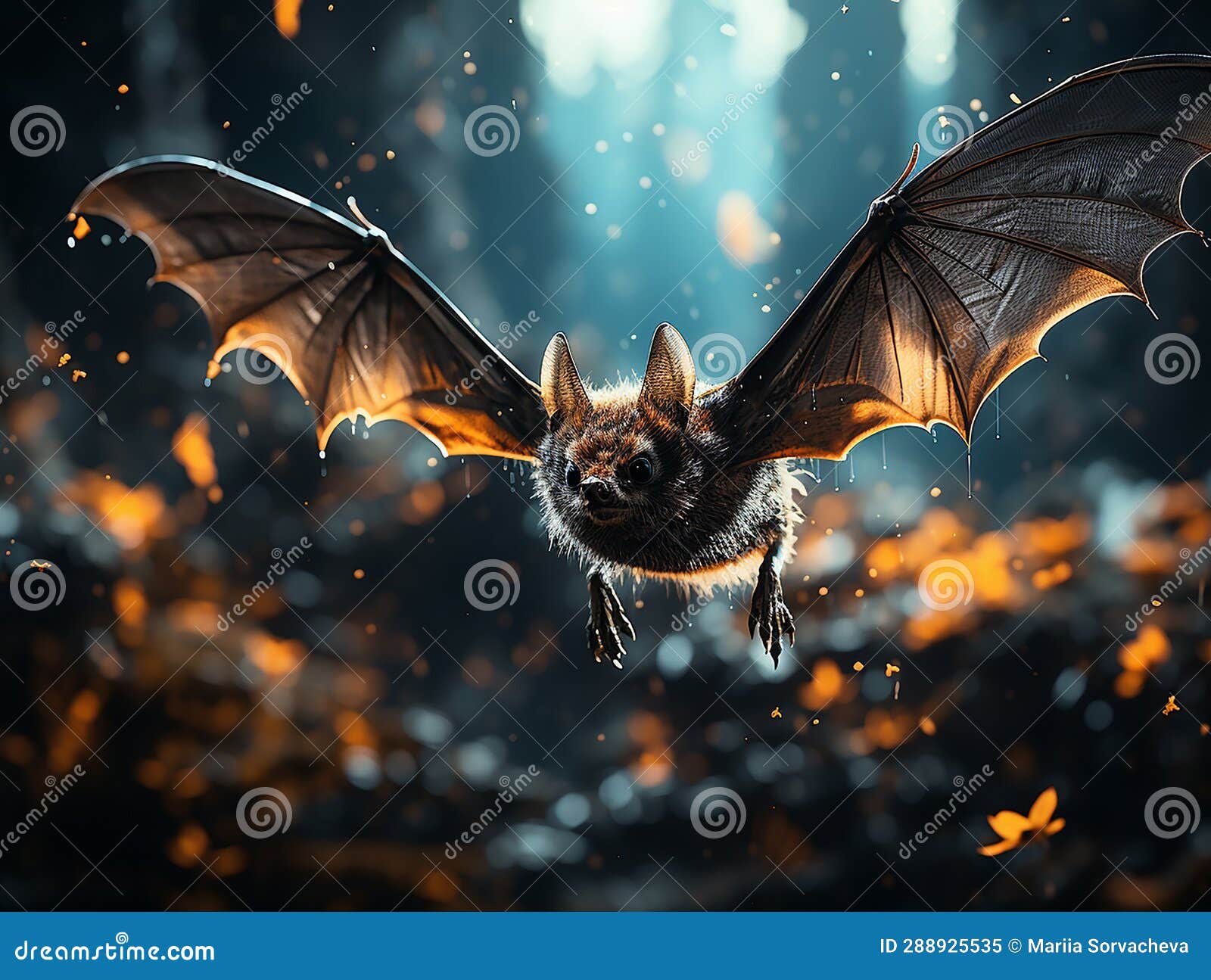 The Bat Flies Over the Water for Prey. AI Generated Stock Illustration ...