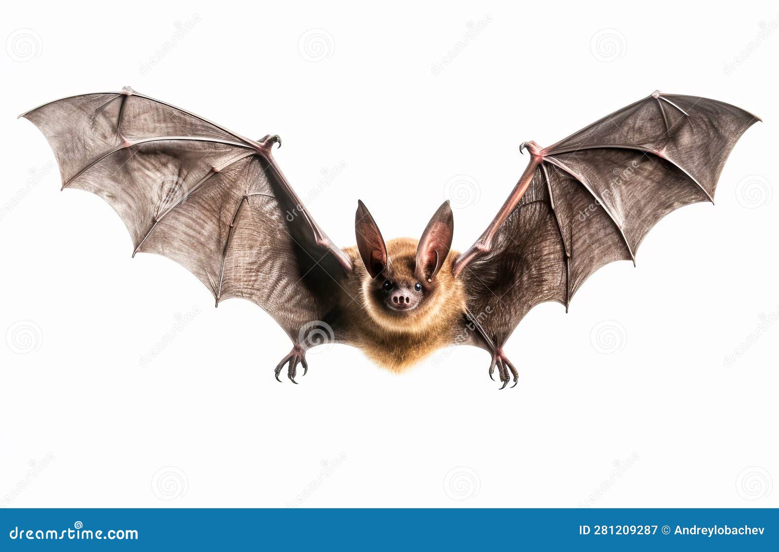 Bat in Flight Isolated on White Background Closeup. Stock Illustration ...