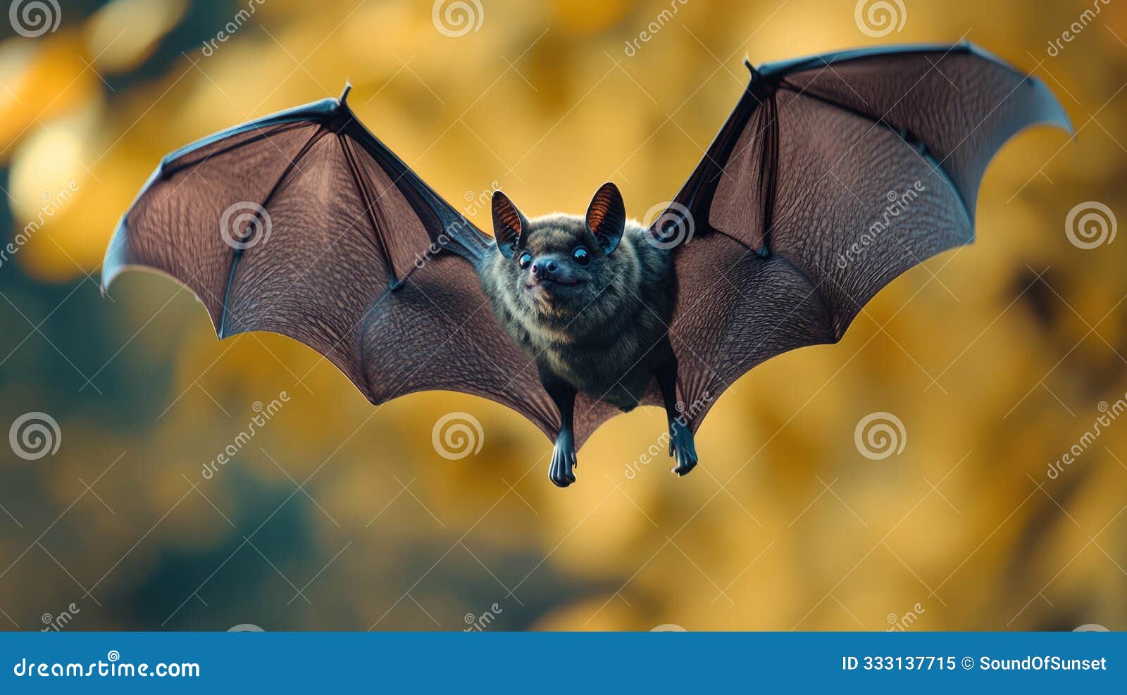 Bat Flying Outdoors. Hunting Animal with Spread Wings, Predator in ...