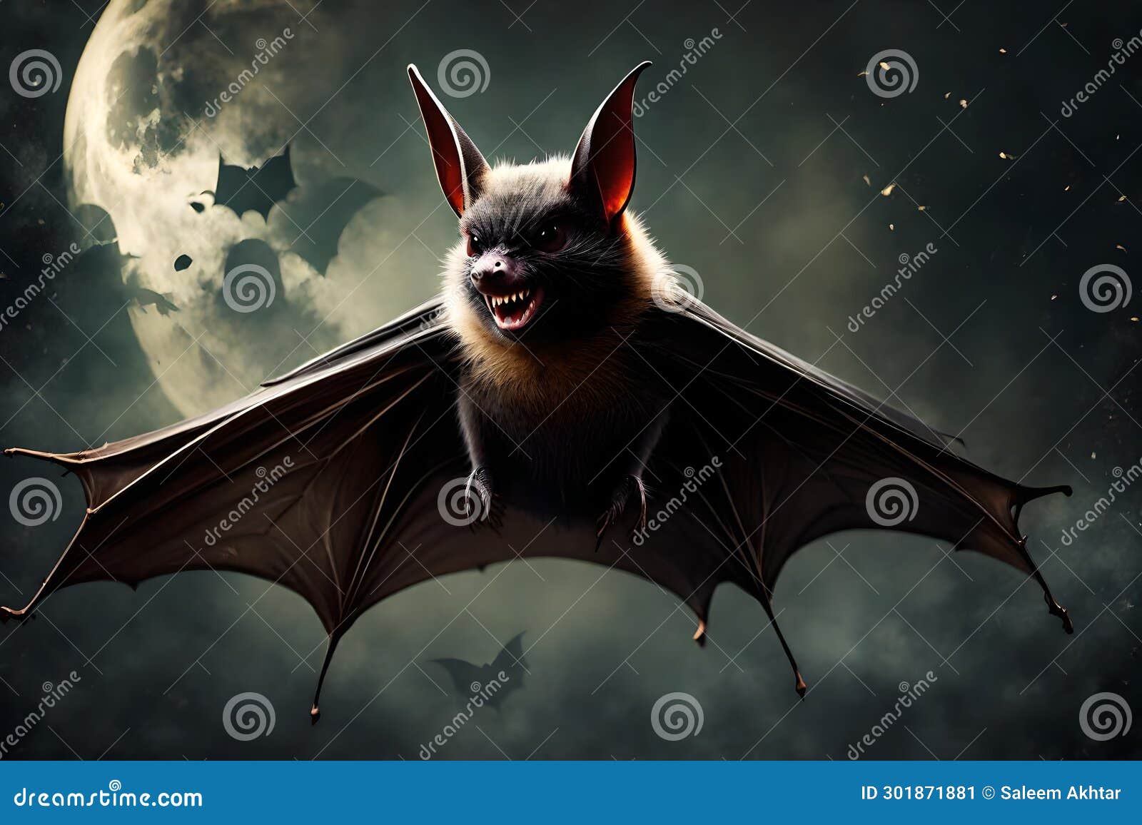Bat Flying in a Scary Night Stock Illustration - Illustration of poster ...