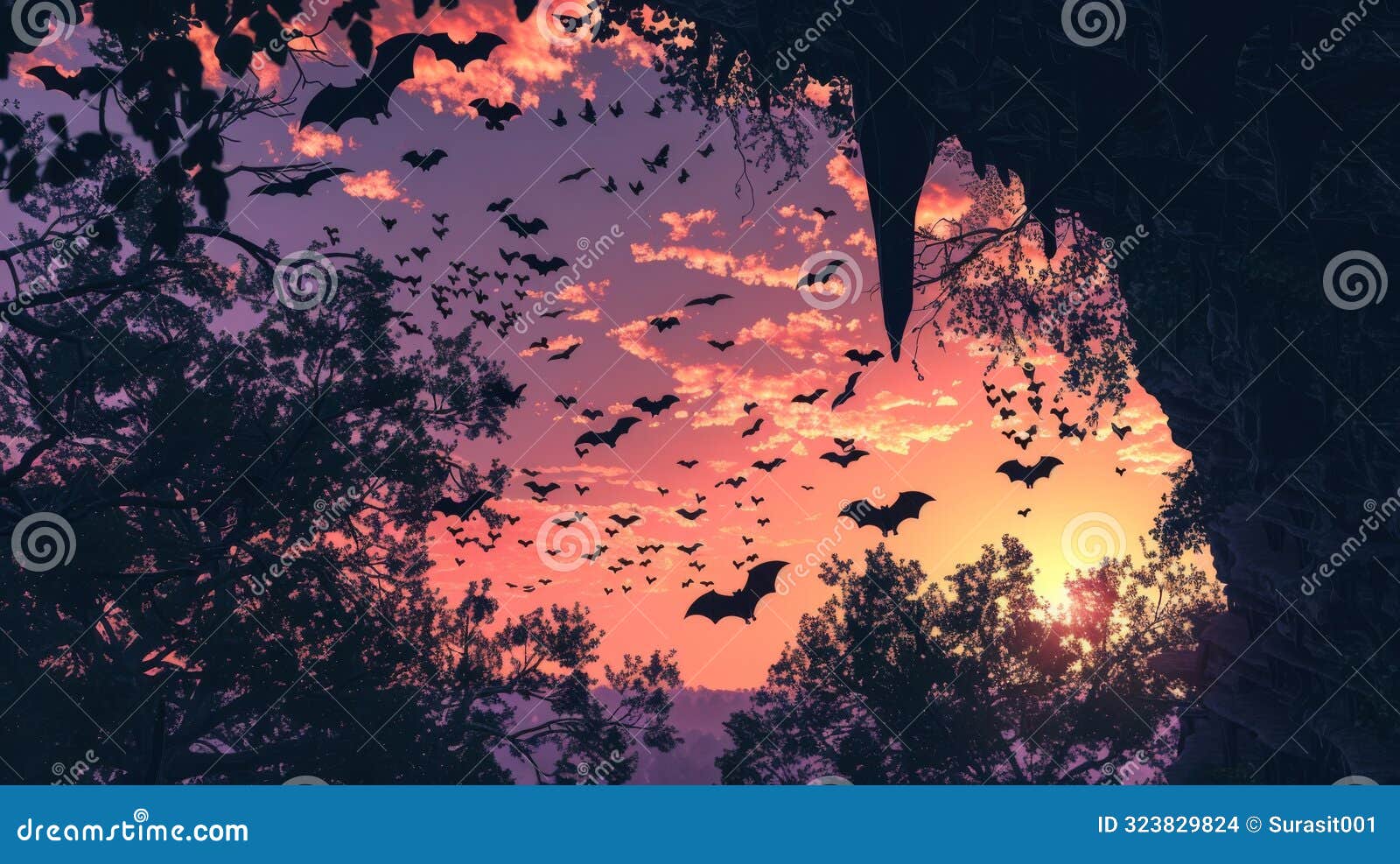 A Bat Flying in the Sky with a Sunset in the Background Stock ...