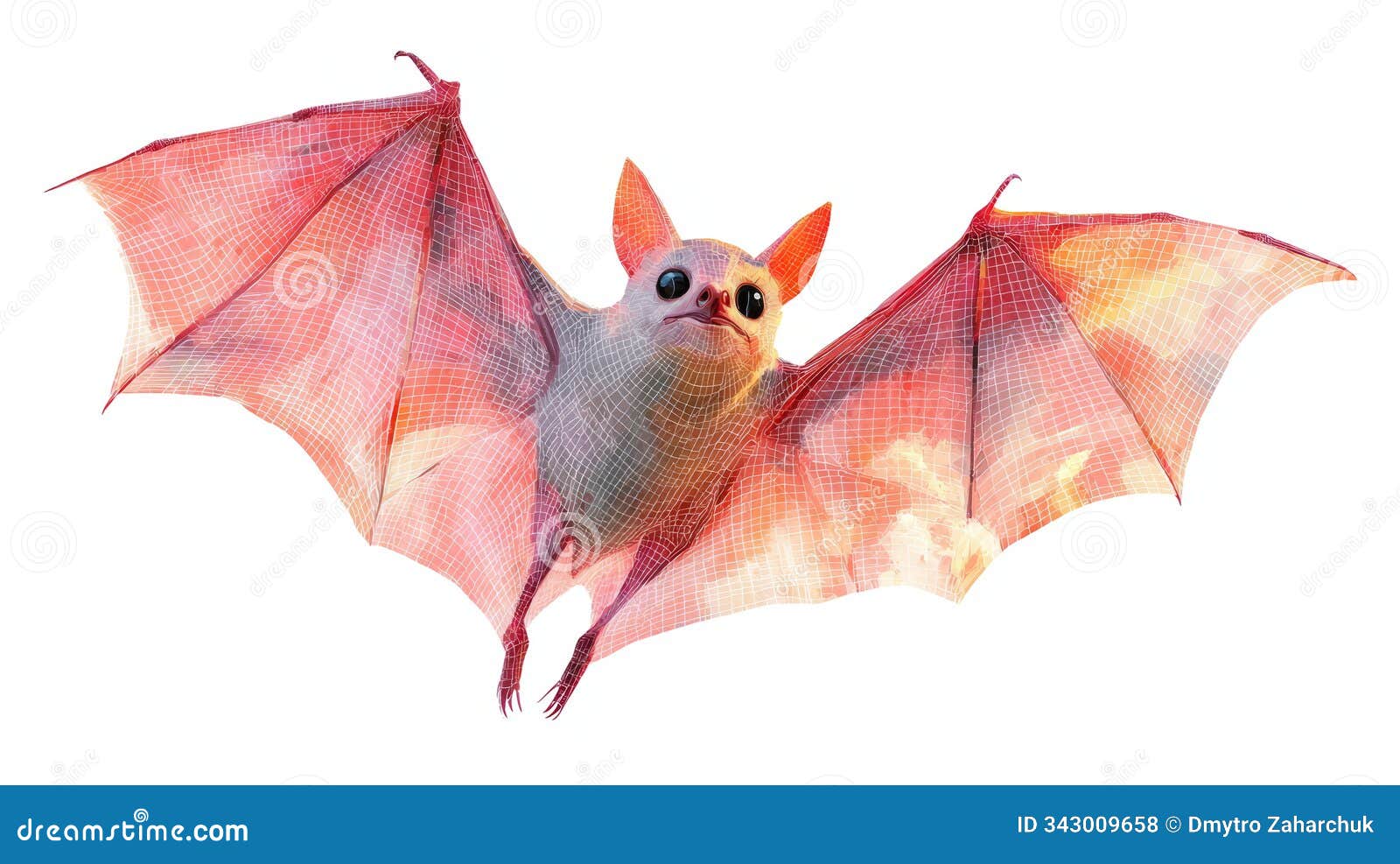 Bat with Glowing Red Grid Patterns Across Its Wings, Low Poly on a ...
