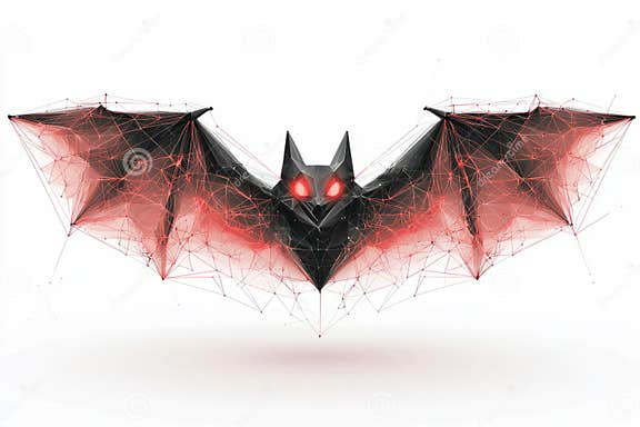 Bat with Glowing Red Grid Patterns Across Its Wings, Low Poly on a ...