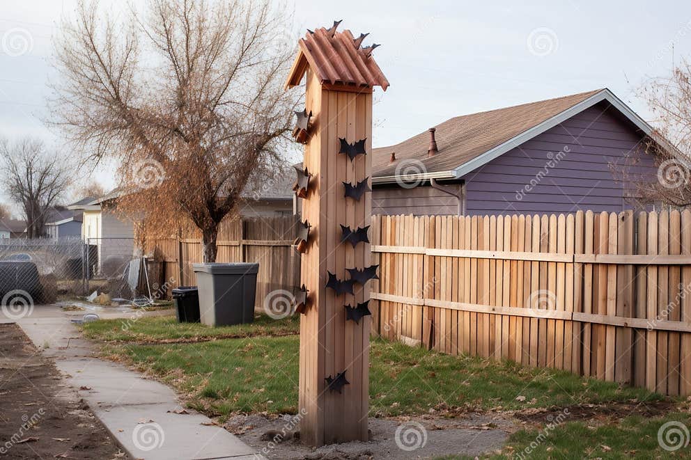 Bat House Mounted on Tall Pole in a Yard Stock Illustration ...
