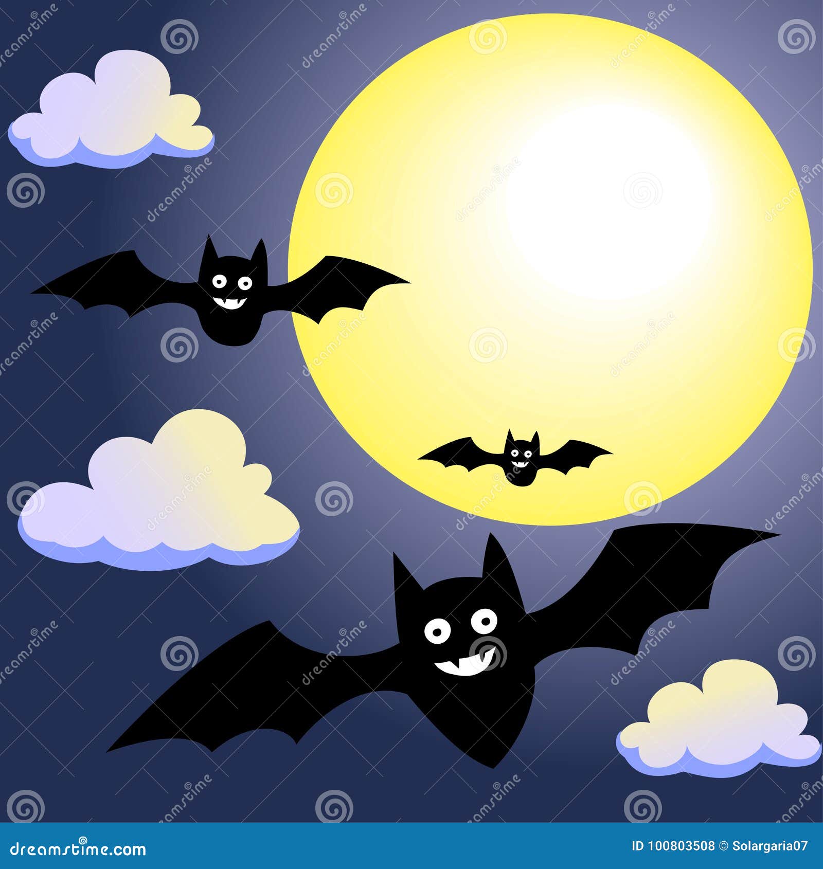 Bat with Moon and Clouds on Night Sky-Vector Illustration Stock Vector ...