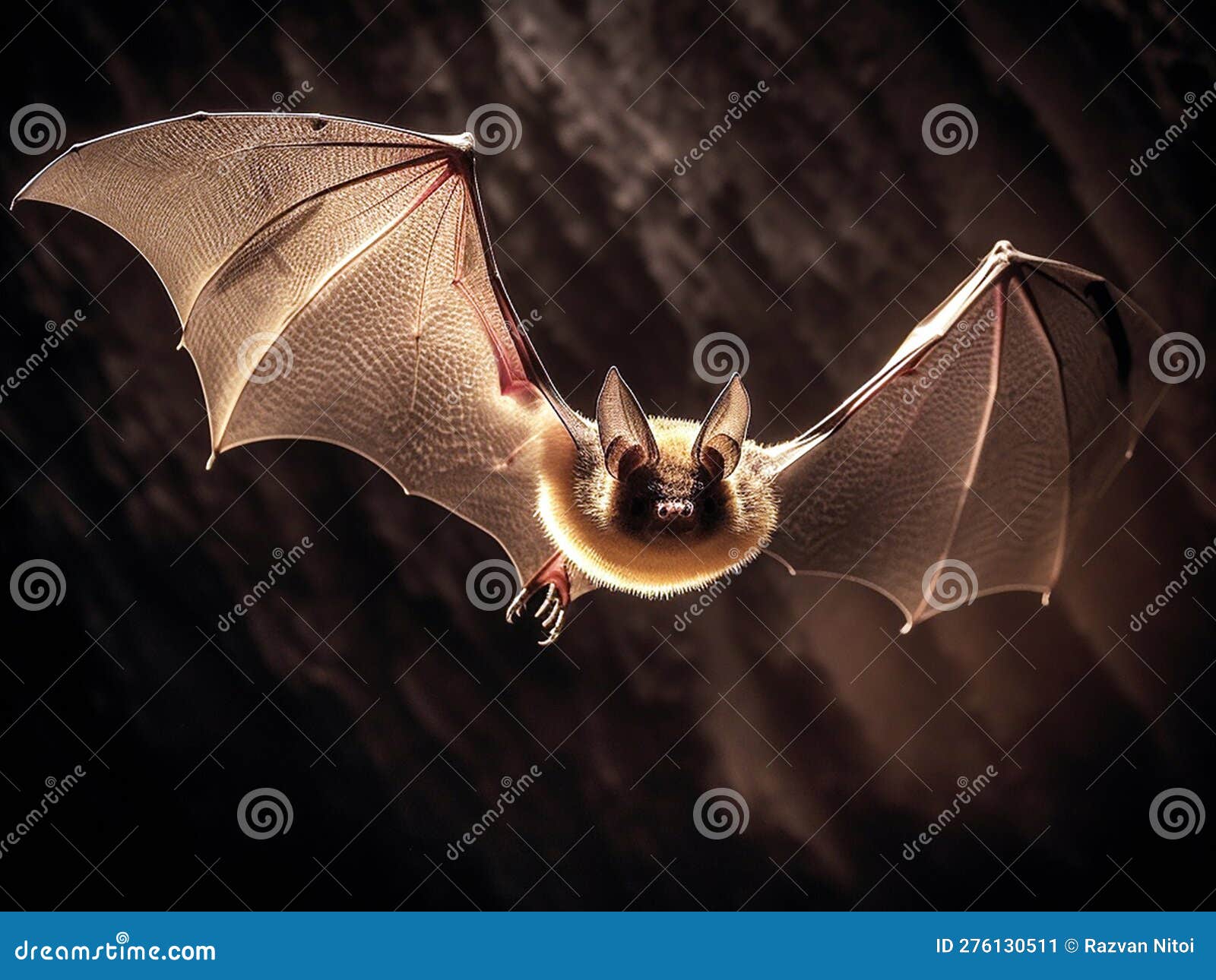 Bat with Open Wings Flying on Night Sky Stock Illustration ...