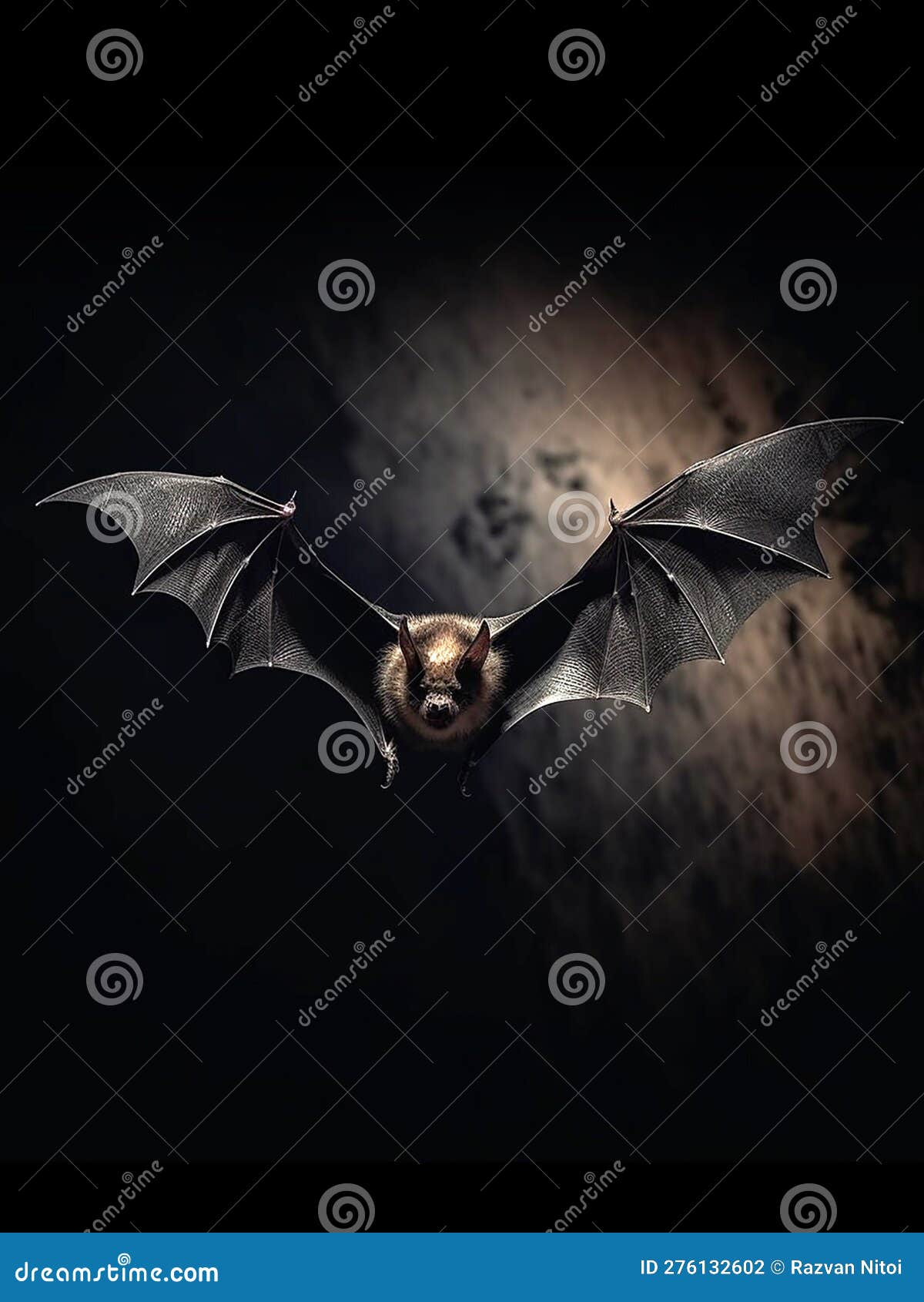 Bat with Open Wings Flying on Night Sky Stock Illustration ...