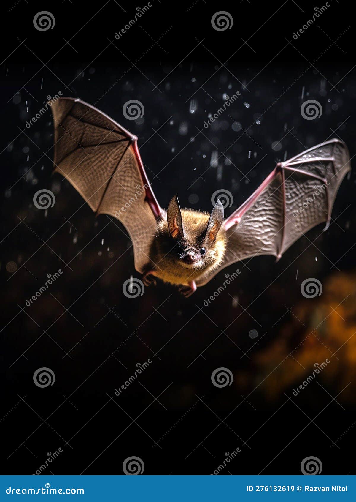 Bat with Open Wings Flying on Night Sky Stock Illustration ...