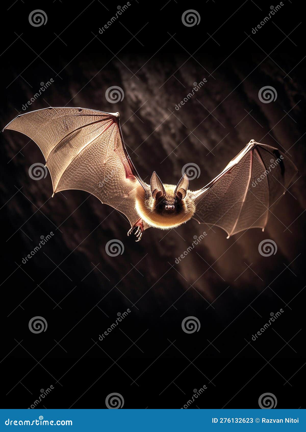 Bat with Open Wings Flying on Night Sky Stock Illustration ...