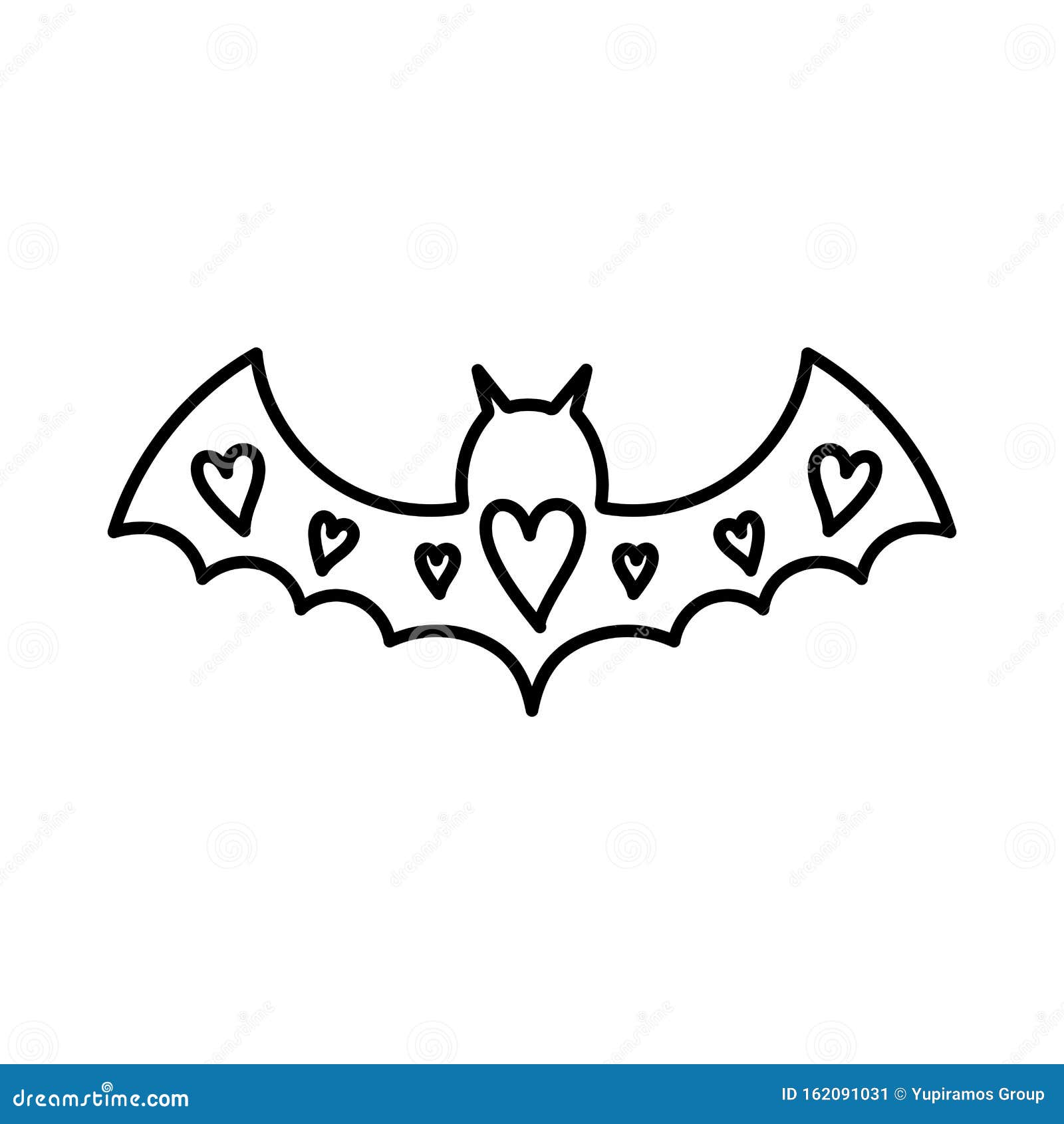 Bat Open Wings with Hearts Love Thick Line Stock Vector - Illustration ...