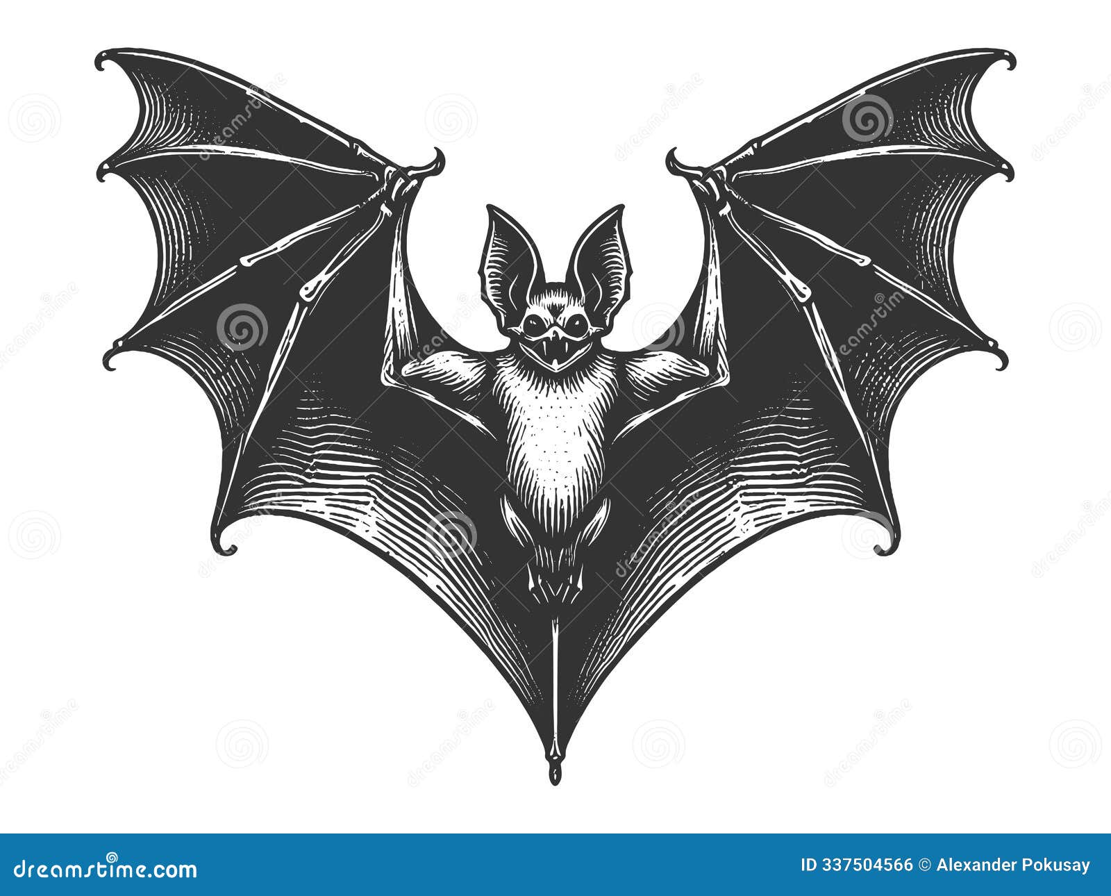 Bat with Outstretched Wings Engraving Vector Stock Illustration ...