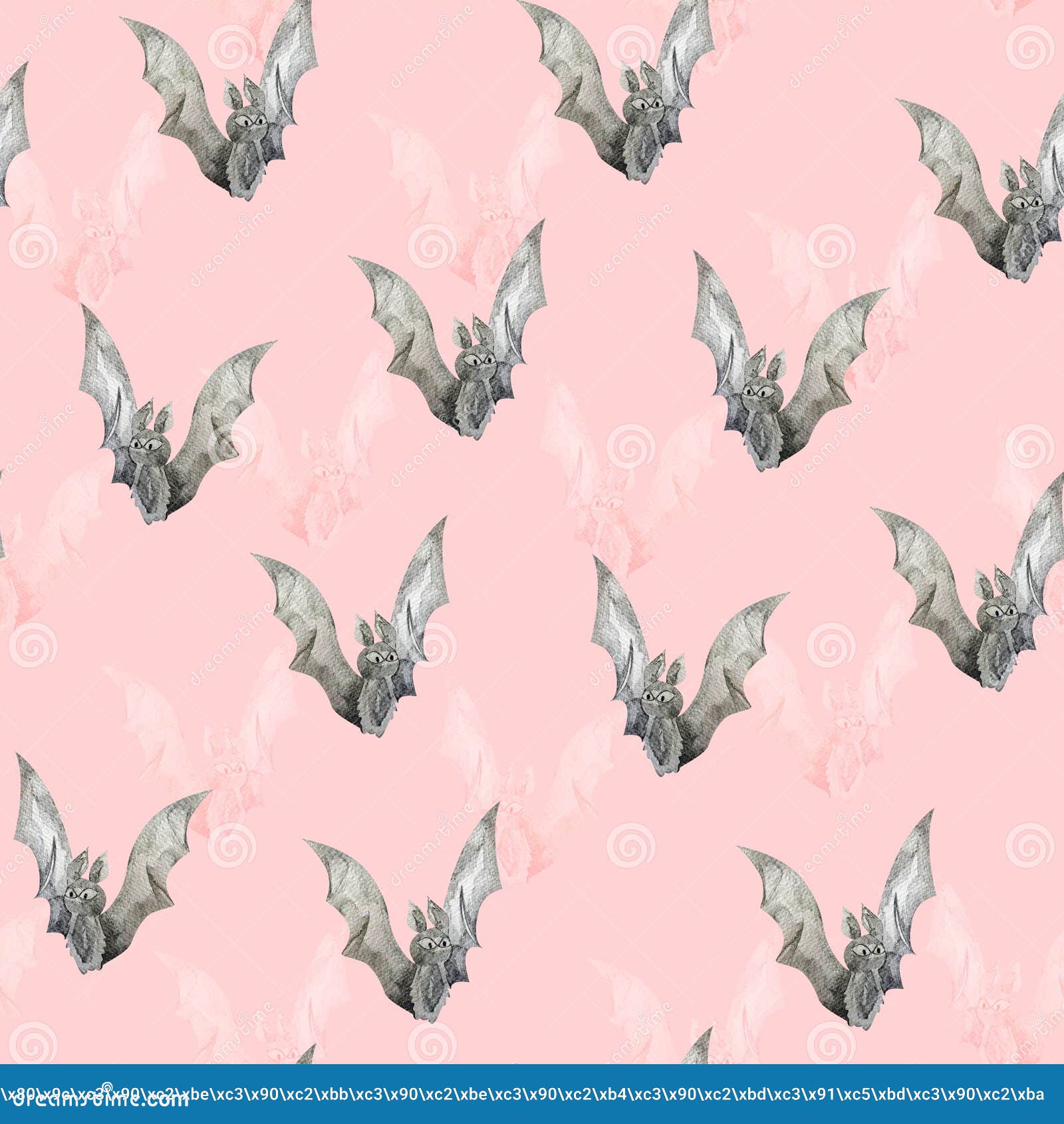 Bat on Pink Halloween Watercolor Seamless Pattern Stock Illustration ...