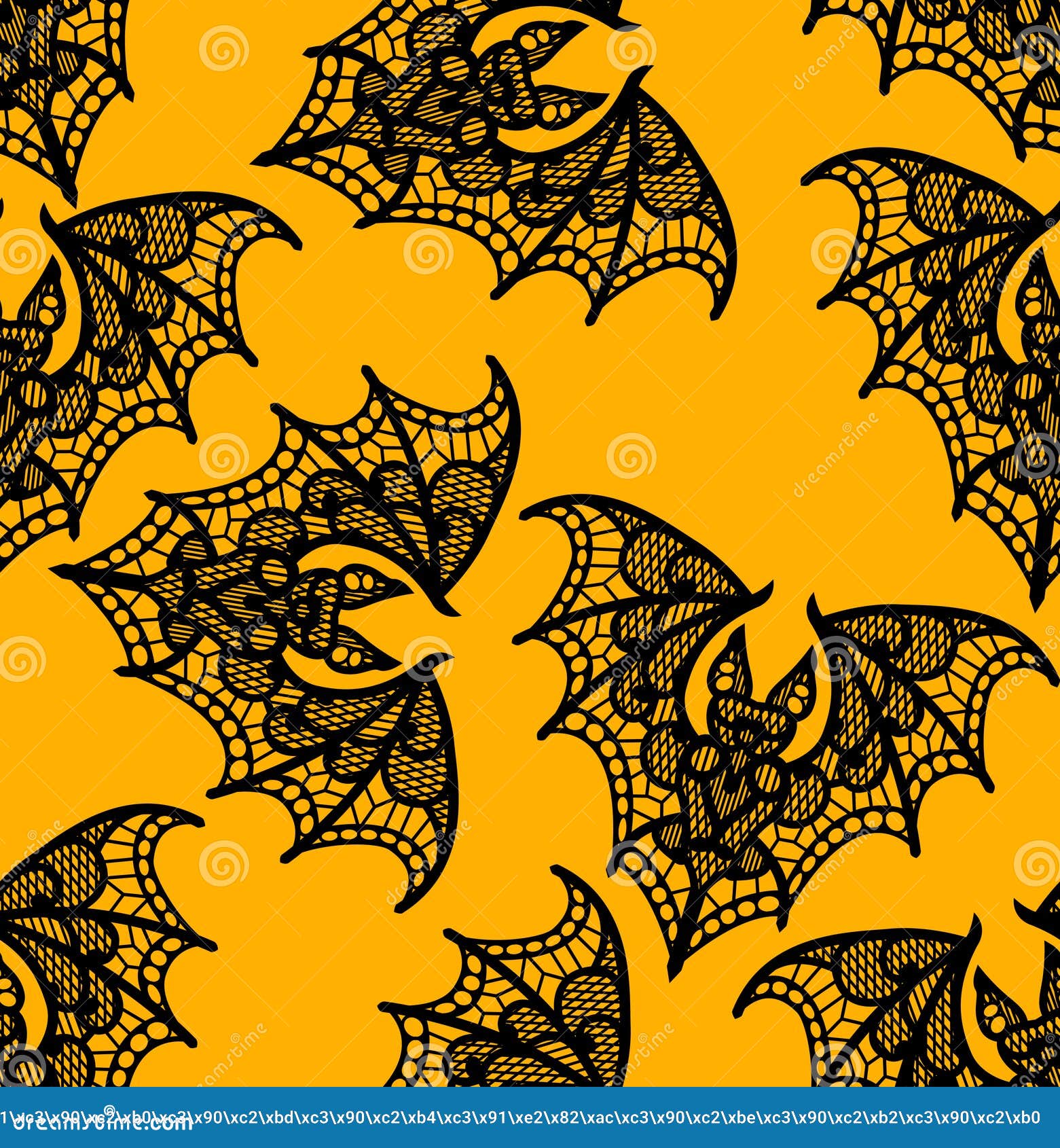 Bat. Seamless Pattern. Black Lace Pattern. Yellow Background. Stock ...