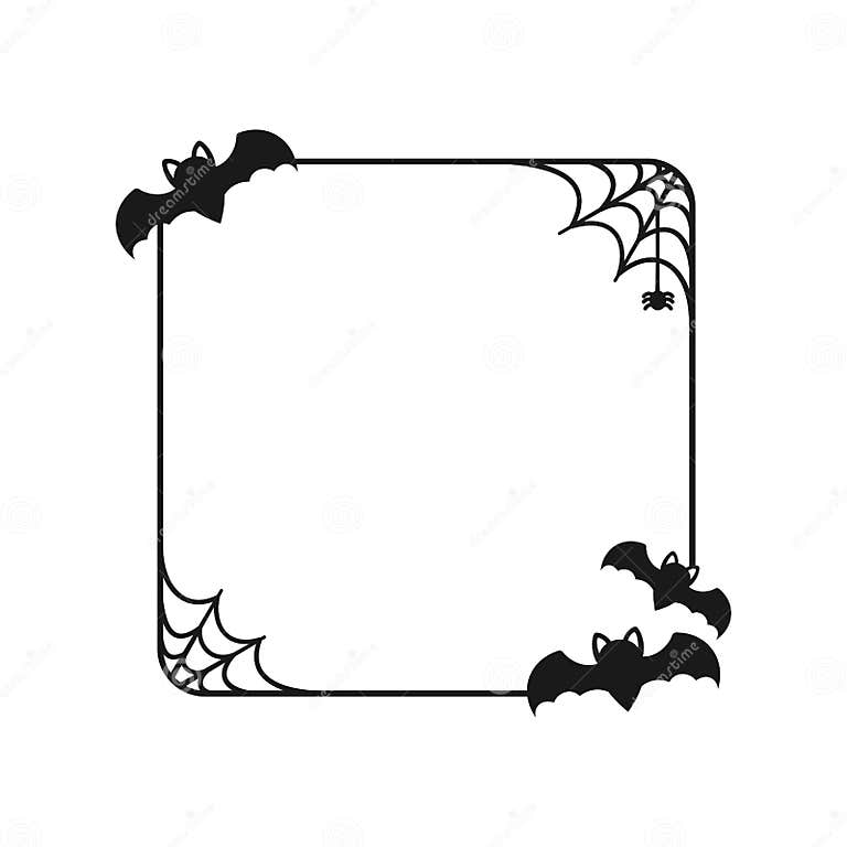 Bat with Spiders on Web Square Shape Border Frame. Halloween Theme ...
