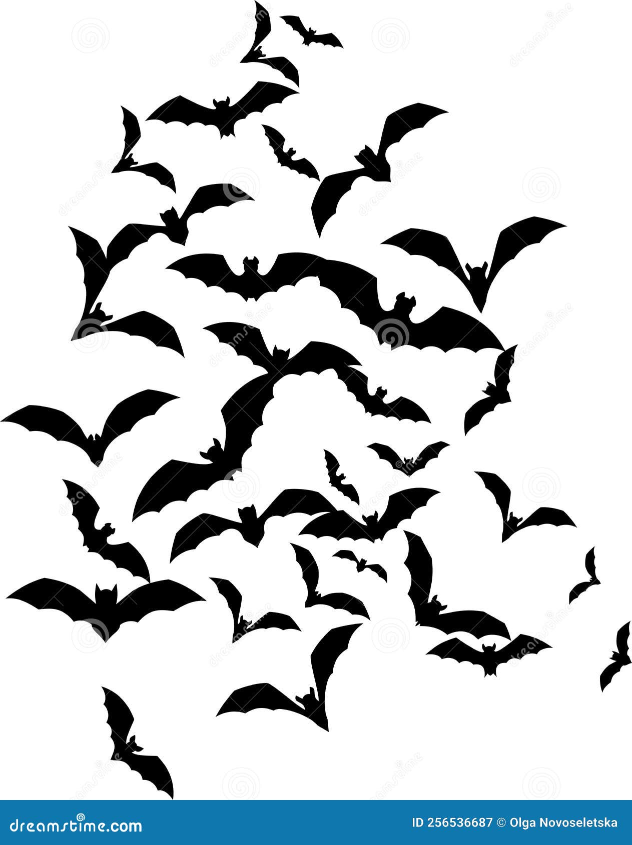 Bat Swarm. Flying Bat Silhouette. Halloween Decoration Element Stock ...