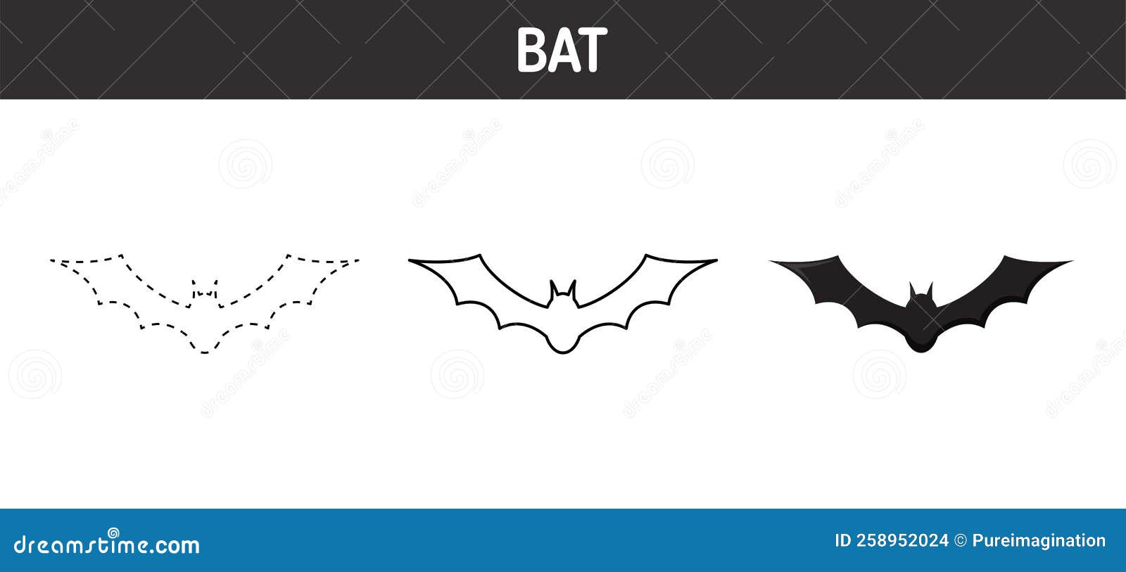 Bat Tracing and Coloring Worksheet for Kids Stock Vector - Illustration ...