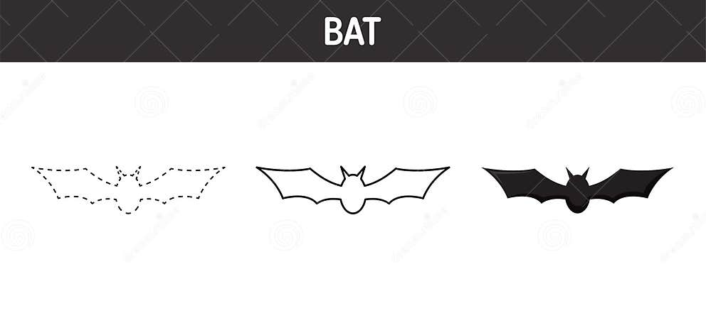 Bat Tracing and Coloring Worksheet for Kids Stock Vector - Illustration ...