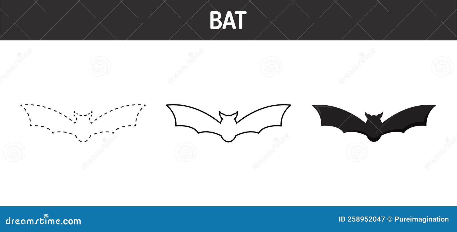 Bat Tracing and Coloring Worksheet for Kids Stock Vector - Illustration ...