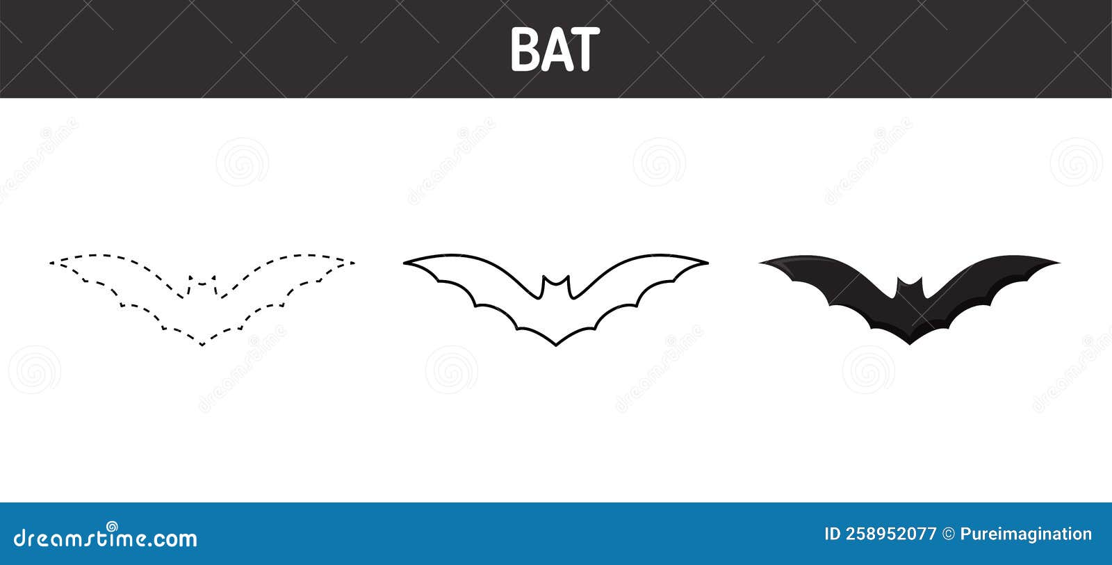 Bat Tracing and Coloring Worksheet for Kids Stock Vector - Illustration ...
