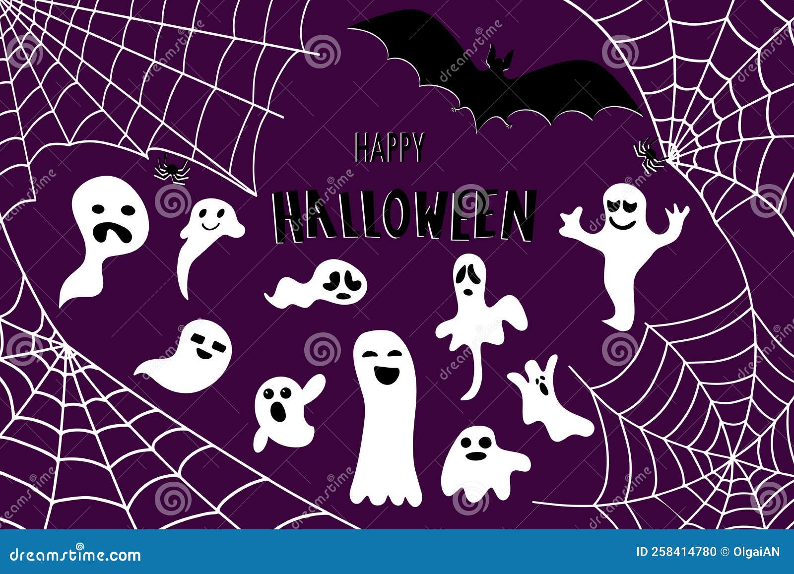 Bat, Web and Ghosts. Halloween Background. Stock Vector - Illustration ...