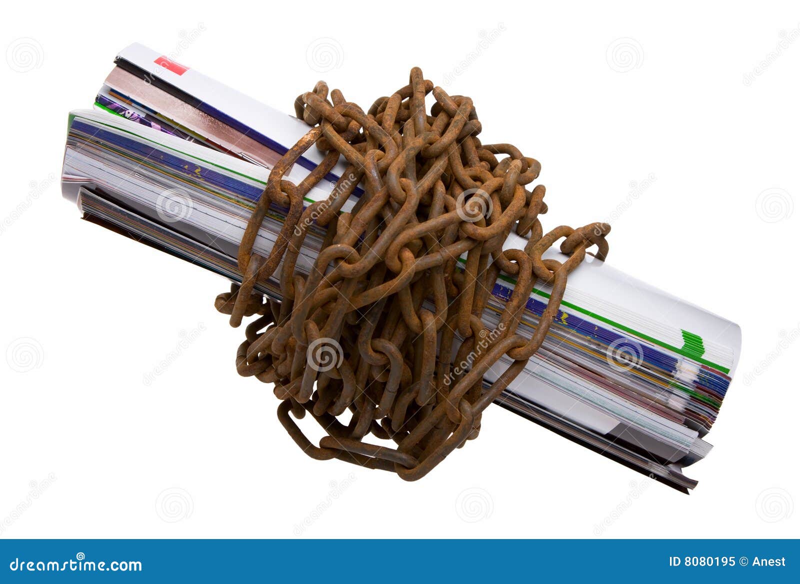 Batch of Magazines Chained by Old Rusty Chain Stock Image - Image of ...