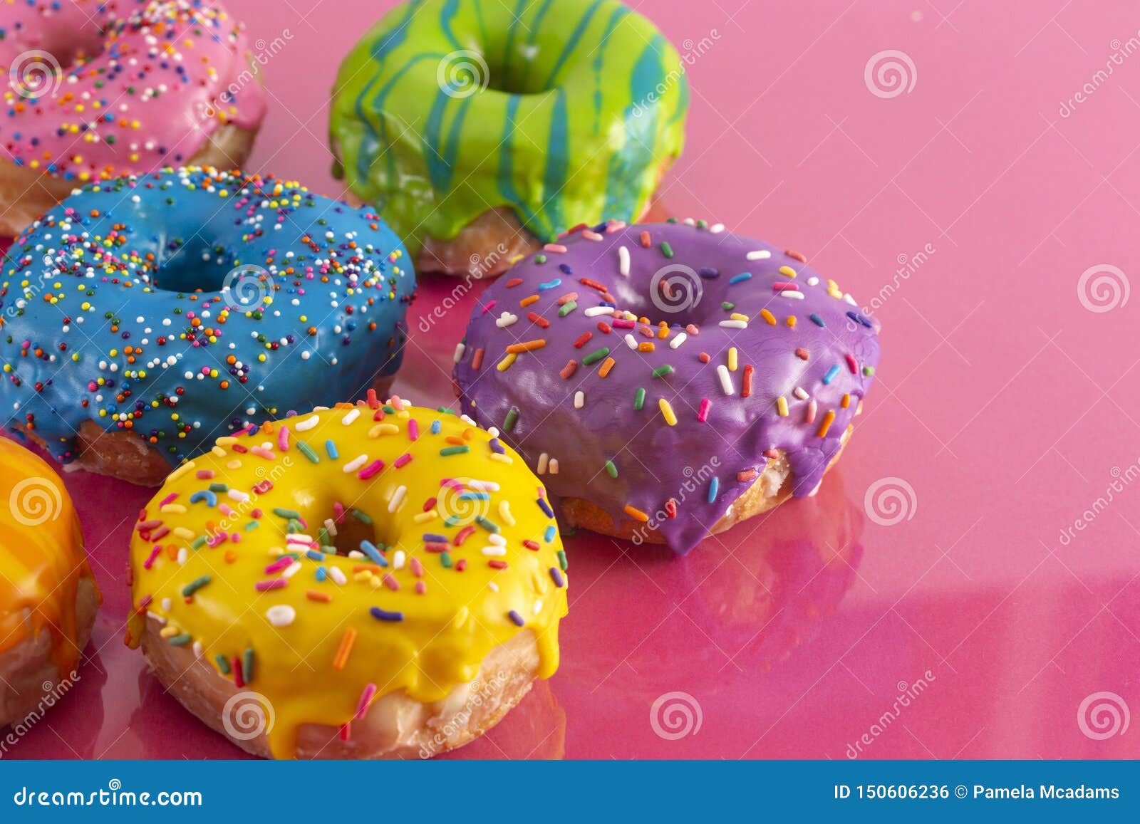 Batch of Rainbow Colored Glazed Donuts Stock Photo - Image of american ...