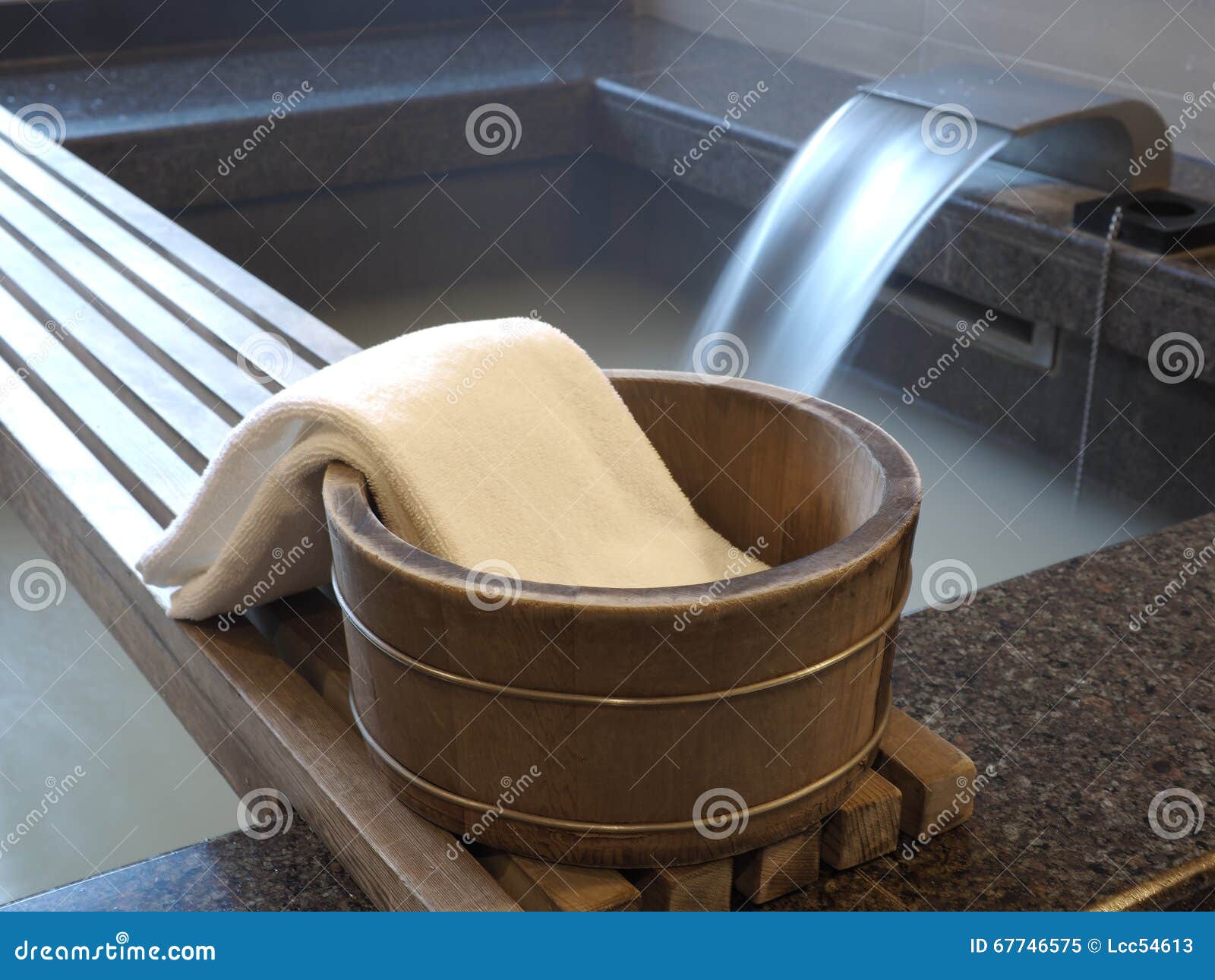 Bath bucket with a towel stock image. Image of scoop - 67746575