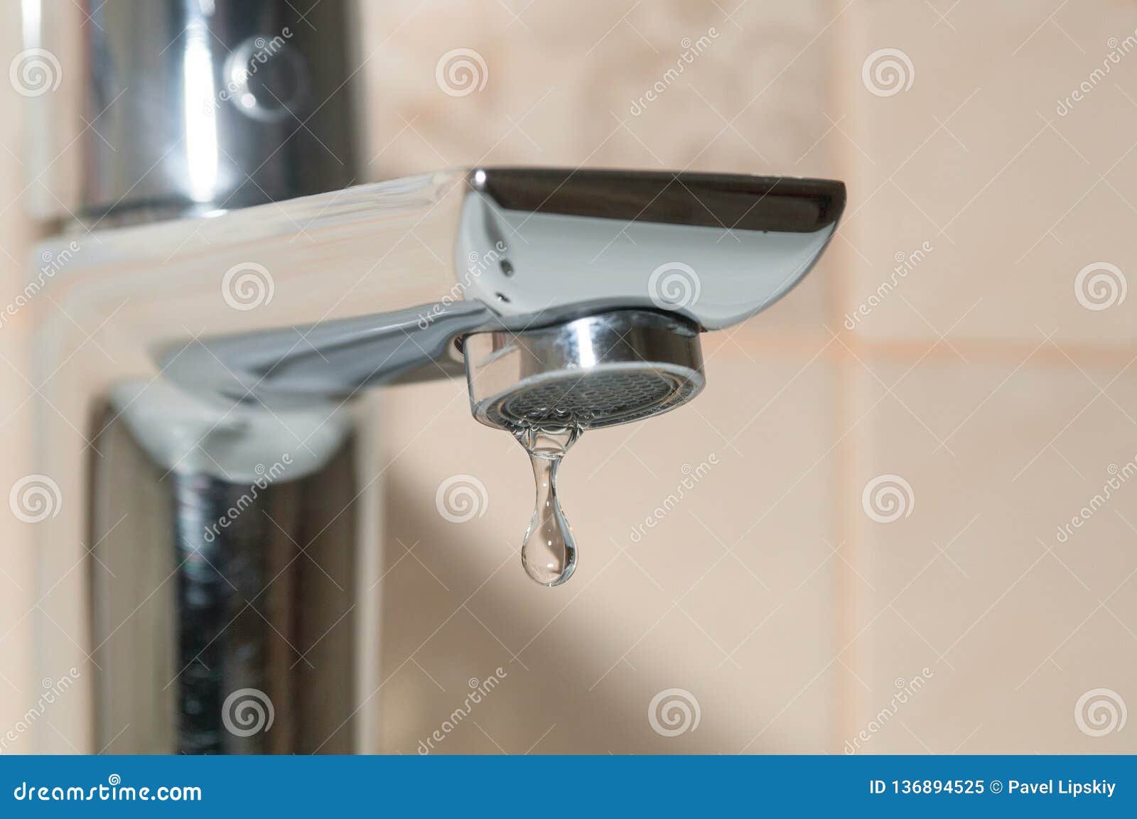 Bath Faucet and Falling Water Drop Stock Image - Image of household ...