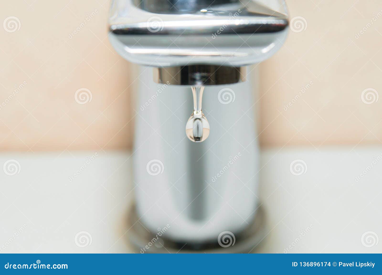Bath Faucet with Falling Water Drop Stock Photo - Image of household ...