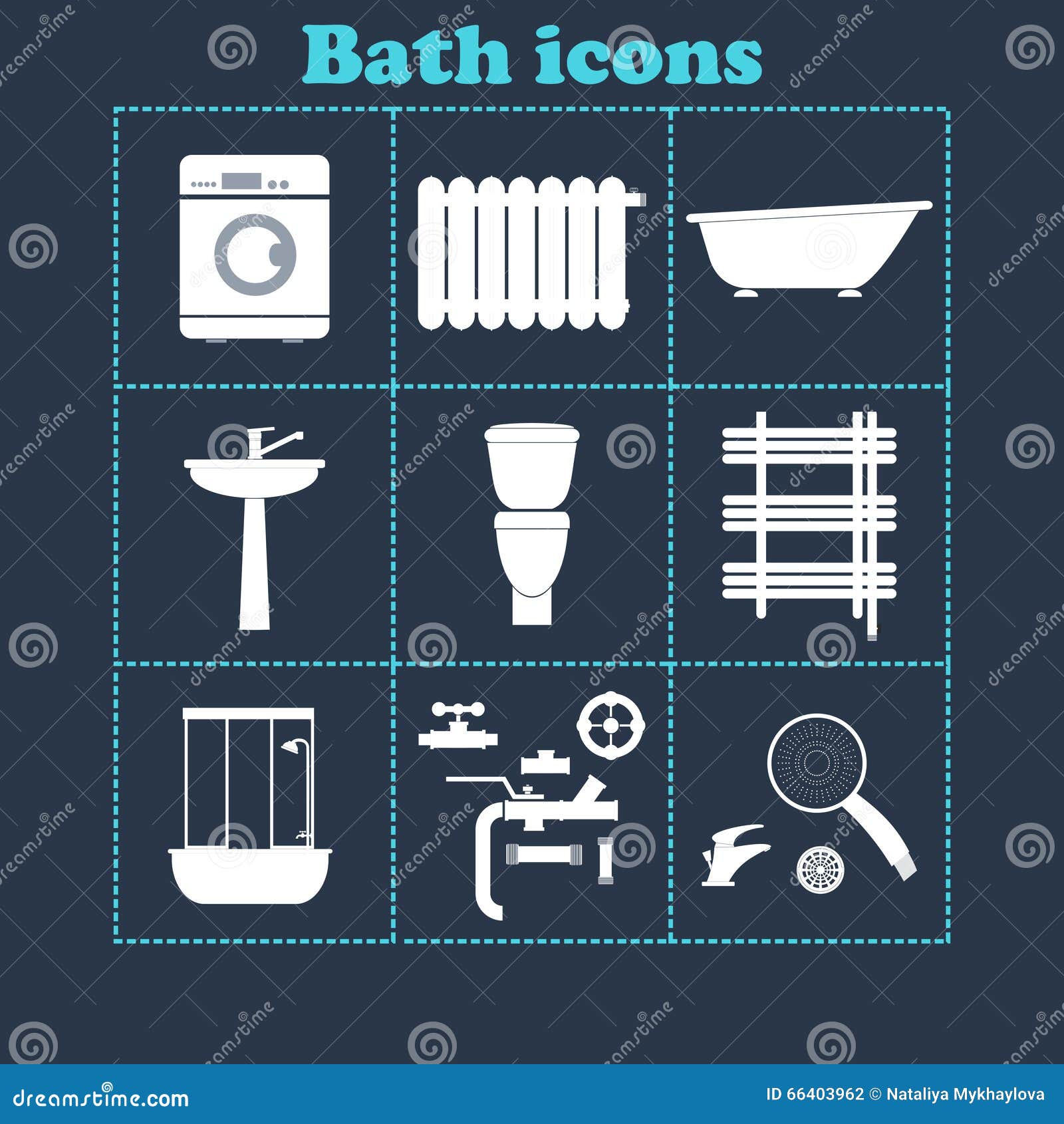 Bath Icons Set.Home Equipment Stock Vector - Illustration of pipes ...
