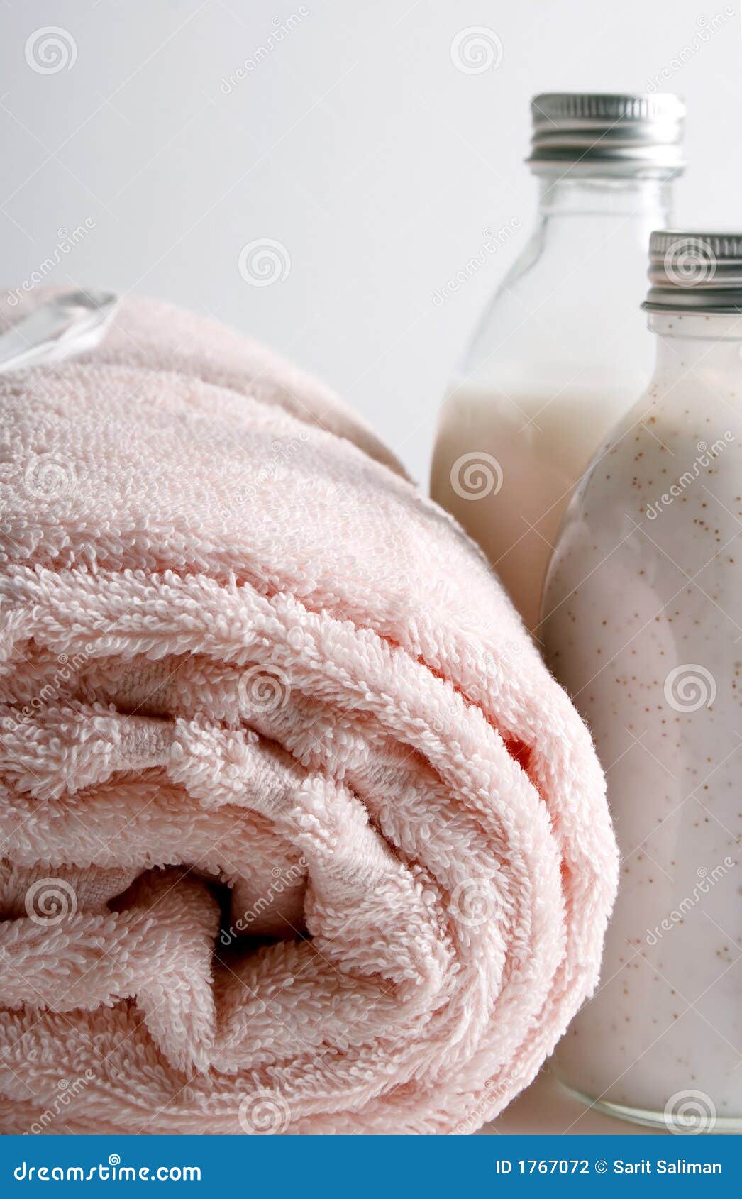 Bath Items (soap, Shampoo, Towel) Stock Photo - Image of bottle ...