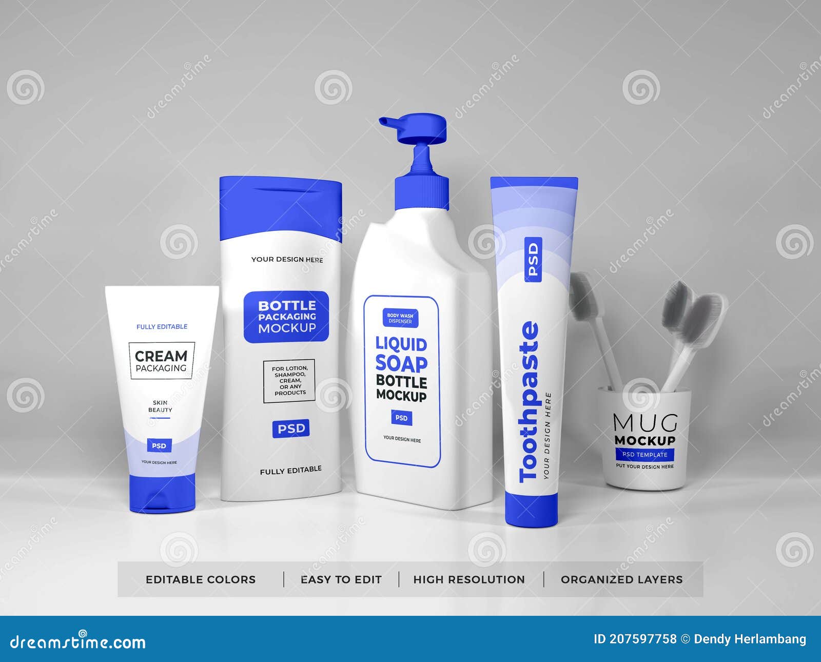 Bath Kit Set Mockup stock illustration. Illustration of scene - 207597758