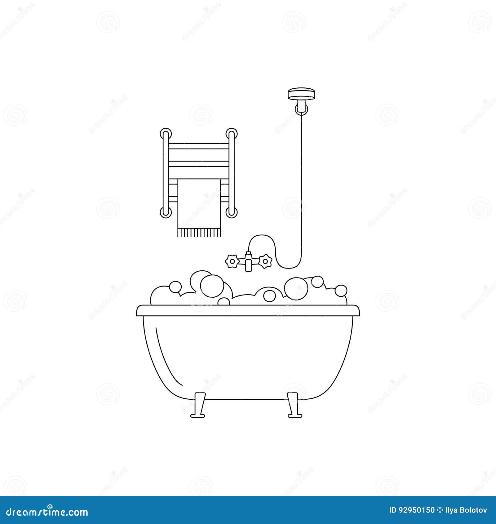 Bath line drawing. stock vector. Illustration of indoor - 92950150