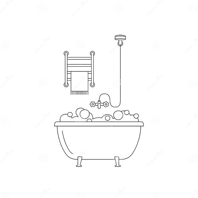 Bath line drawing. stock vector. Illustration of indoor - 92950150