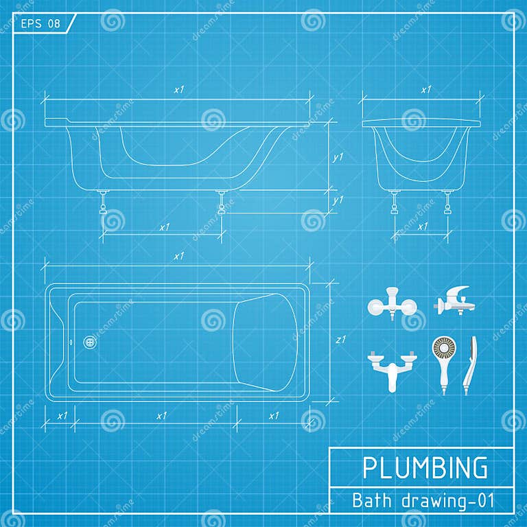 Bath Outline. Front, Side and Top View Stock Vector - Illustration of ...