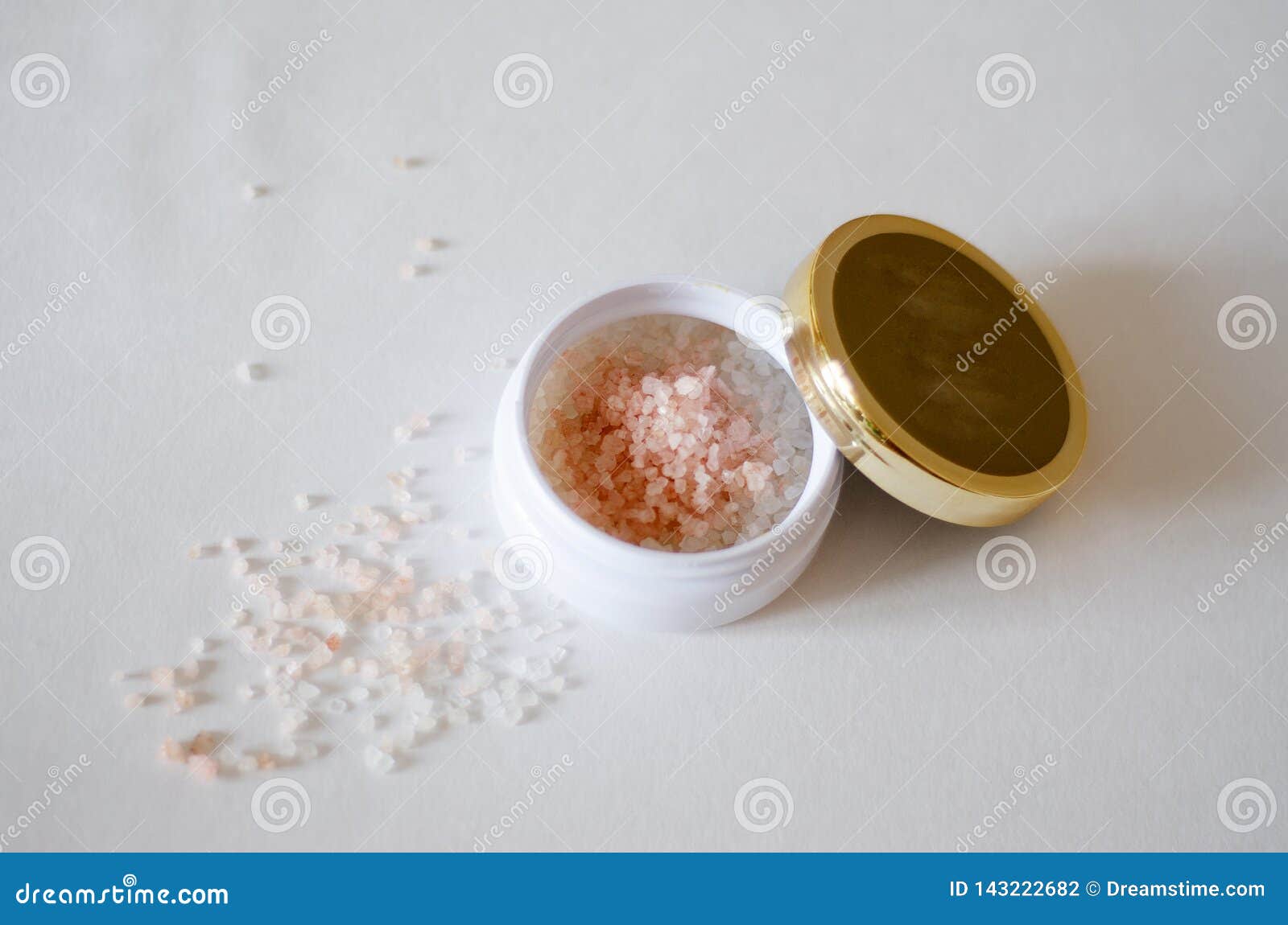 Bath Salt Crystals in White Jar on Light Background Stock Photo - Image ...