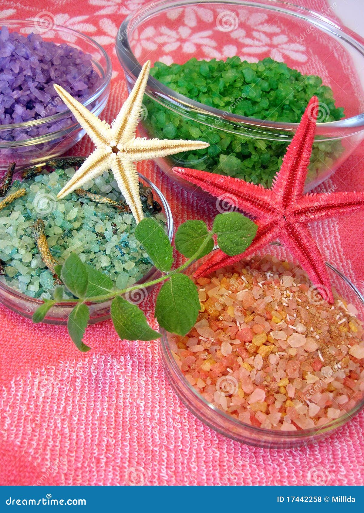 Bath salt and starfishes stock photo. Image of aromatherapy - 17442258
