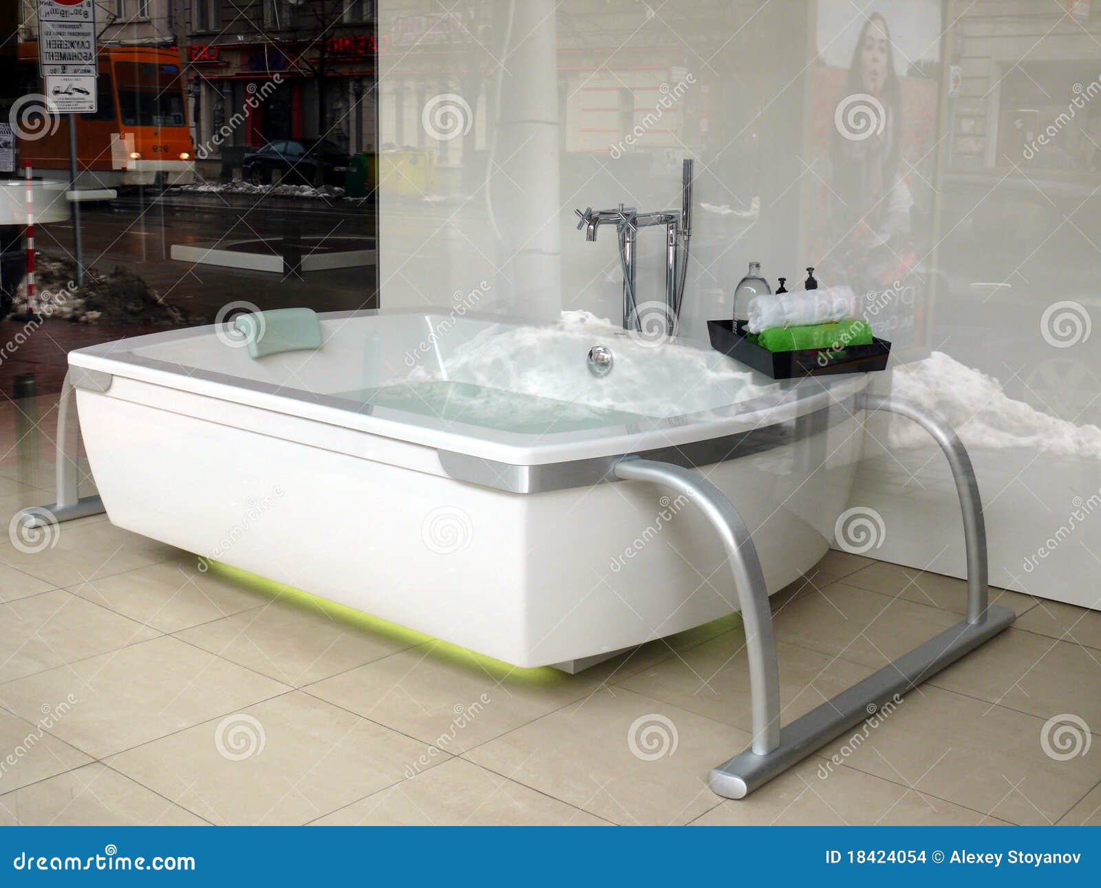 Bath in Showcase. Reflection in Window Editorial Stock Image - Image of ...