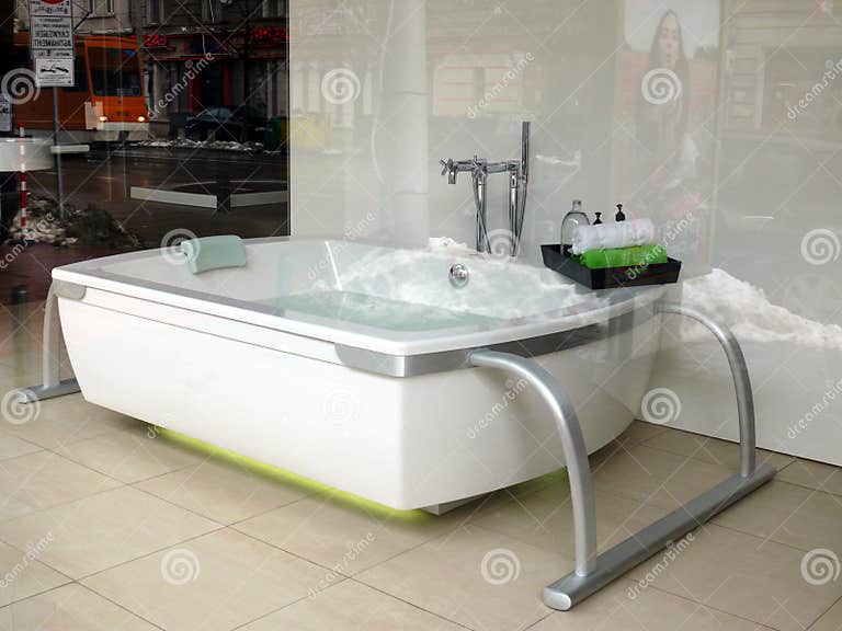 Bath in Showcase. Reflection in Window Editorial Stock Image - Image of ...