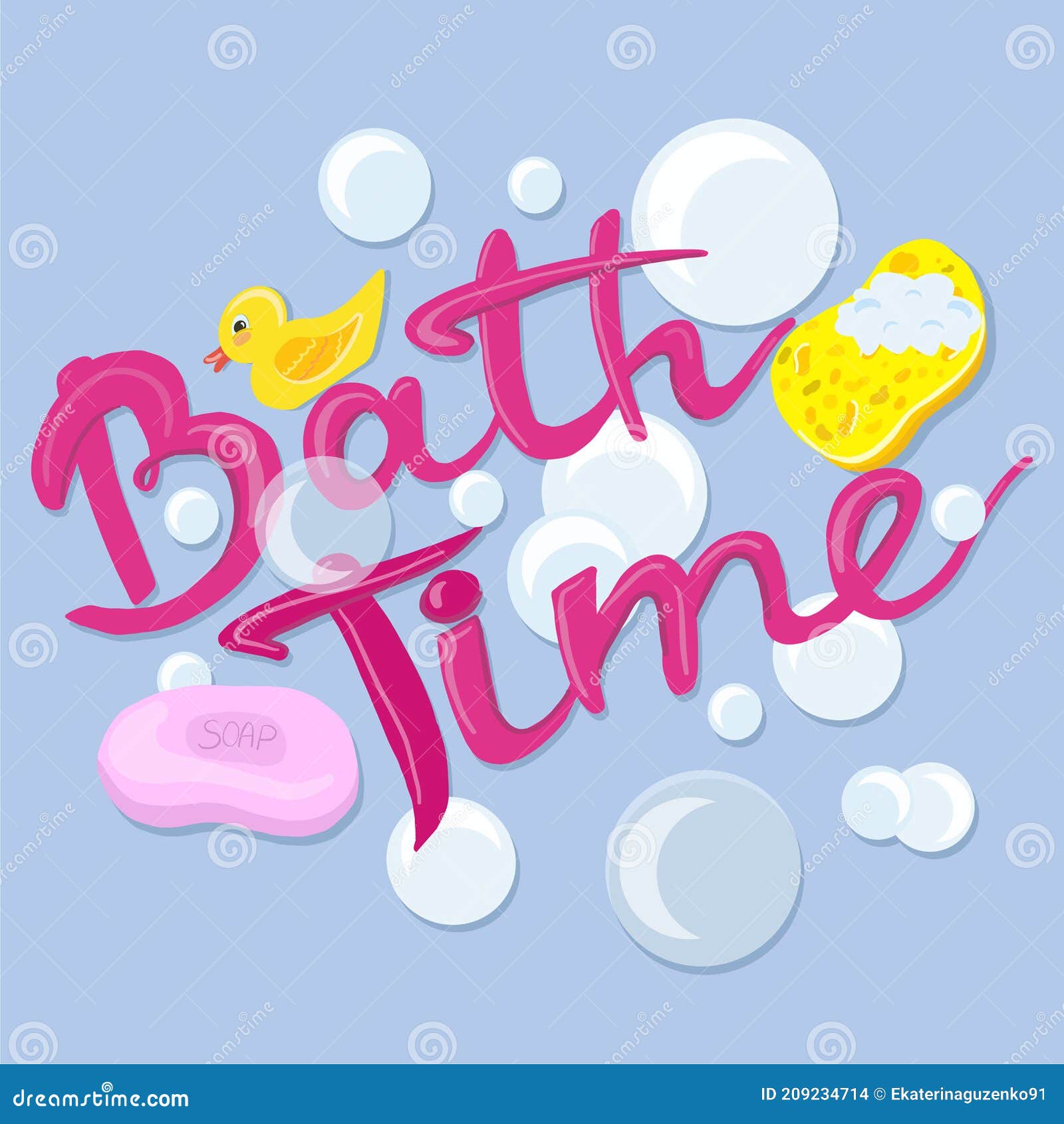 Bath Time Lettering with Funny Objects Stock Vector - Illustration of ...