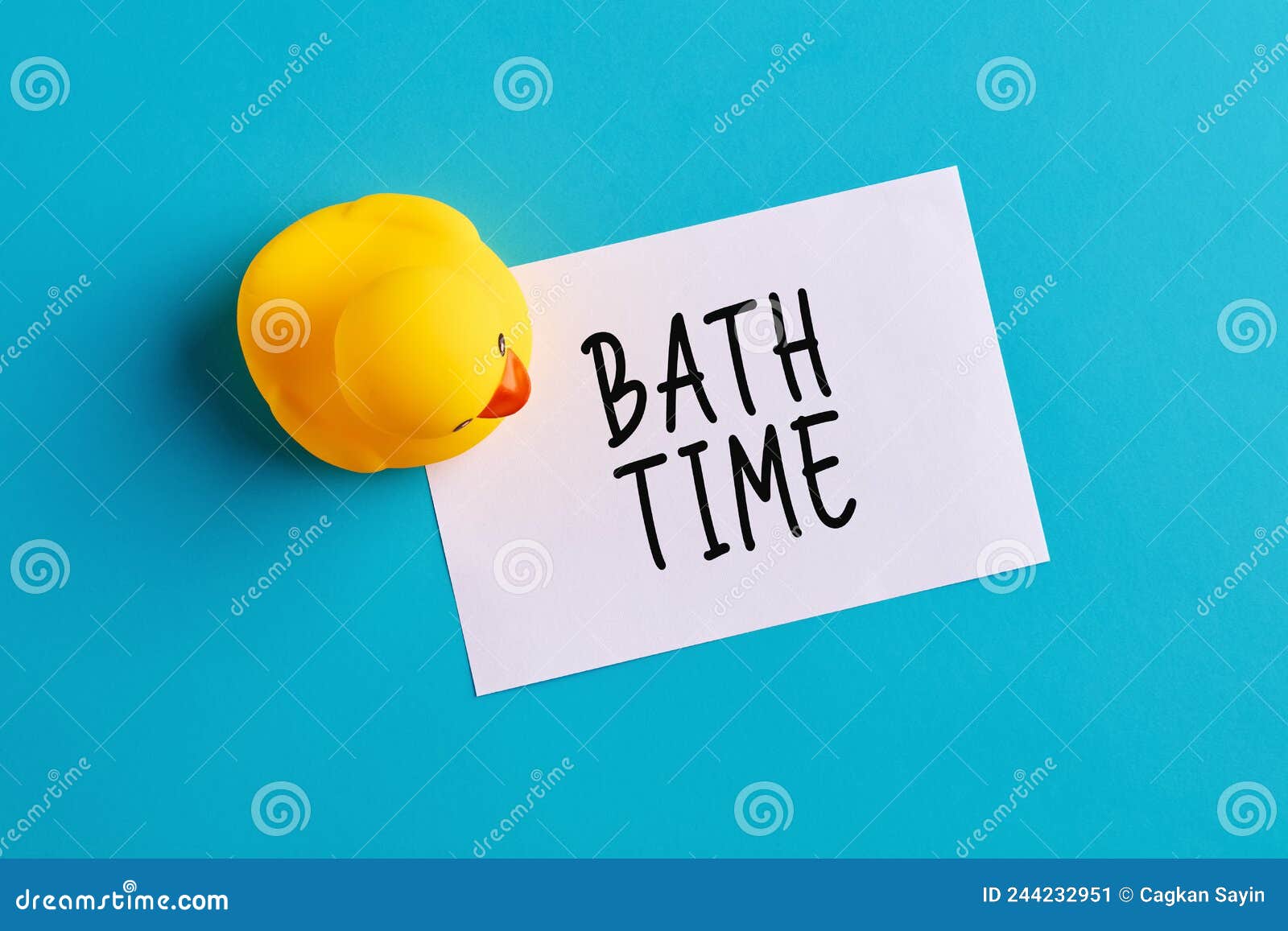 Bath Time Message Written on a Note Paper with a Rubber Toy Duck Stock ...