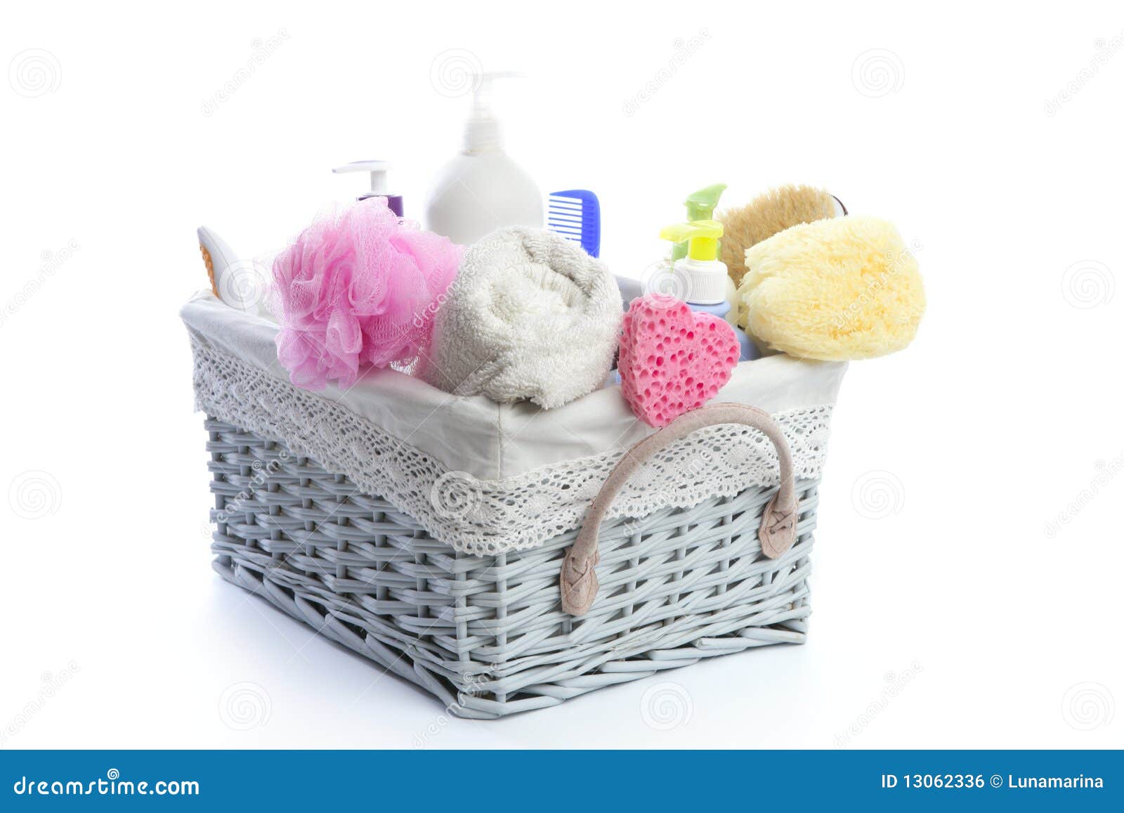 Bath Toiletries Basket with Shower Gel Stock Photo - Image of clean ...
