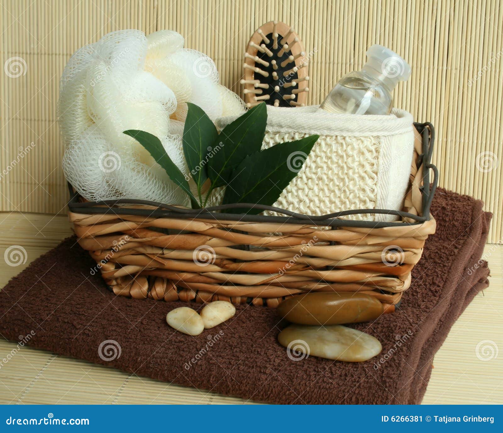 Bath Tools in Wooden Basket and Towel Stock Image - Image of healthy ...