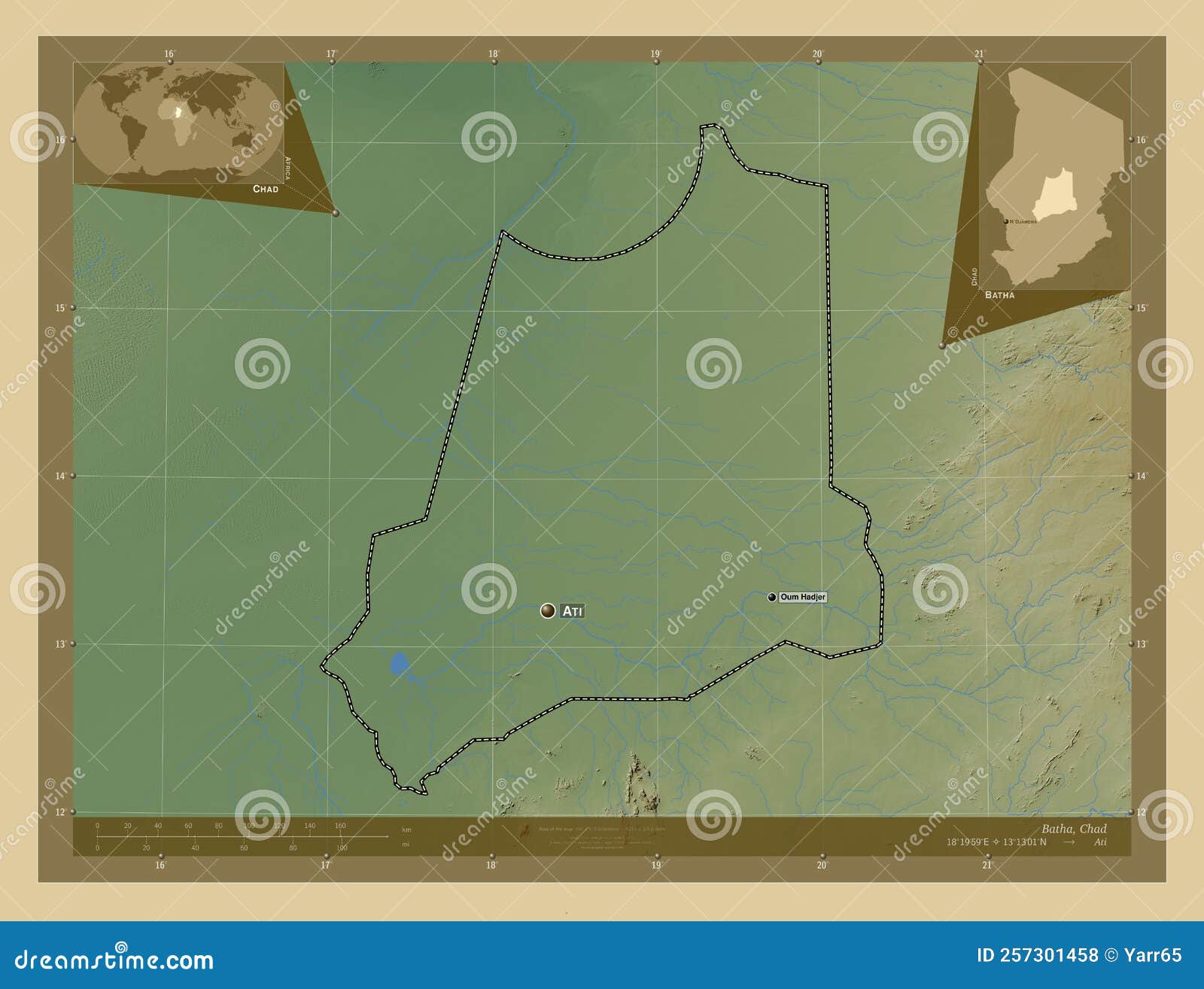 Batha, Chad. Physical. Labelled Points of Cities Stock Illustration ...