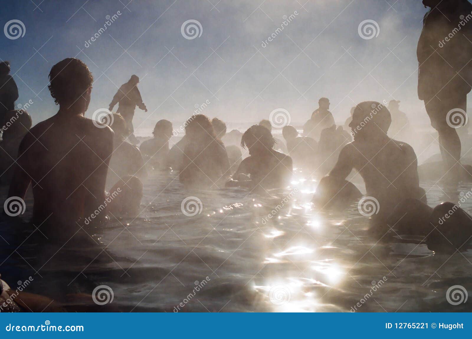 Bathing in Hot Springs with Sun Reflecting Stock Image - Image of ...