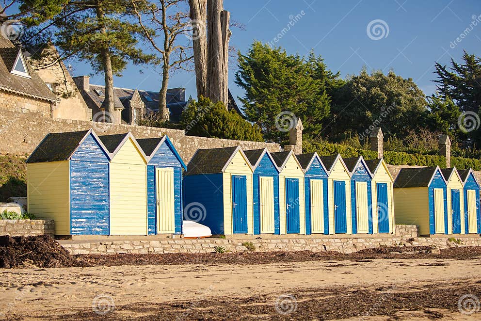 Bathing hut on the beach stock photo. Image of colored - 256838868