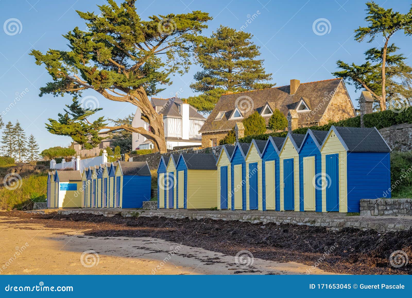Bathing huts on the beach stock image. Image of moor - 171653045